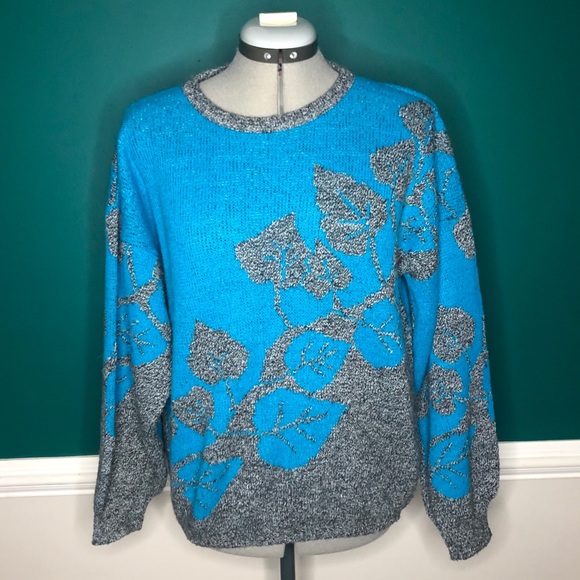 Vintage | Sweaters | Vintage Vibrant Blue And Gray Sweater | Poshmark